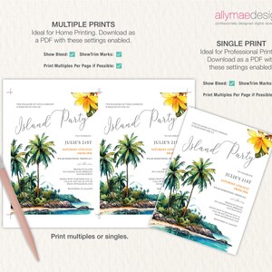 5 X 7 Island Theme Party Invite With Tropical Island, Blue Sea, Yellow ...