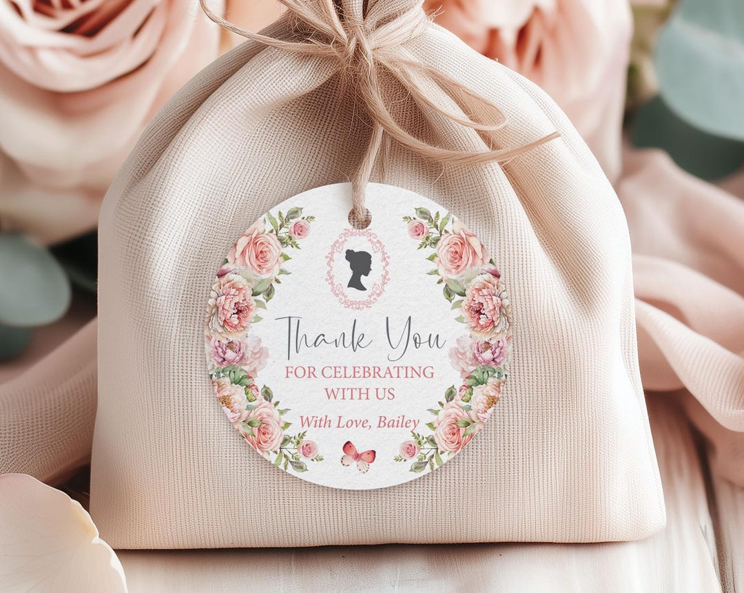 Round Blush Pink Flower Favor Gift Tag, Regency Cameo, Butterfly, 2x2 ...