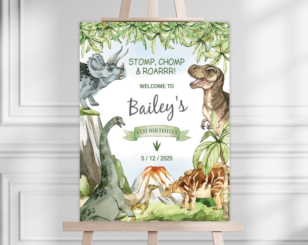 Dinosaur Birthday Welcome Sign, 3 Sizes, Jurassic Birthday Decorations ...