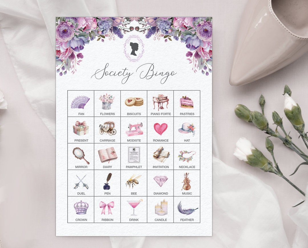 20 Non-editable Bingo Game, 5 X 7 Cards, Pink Purple Flowers, Regency ...