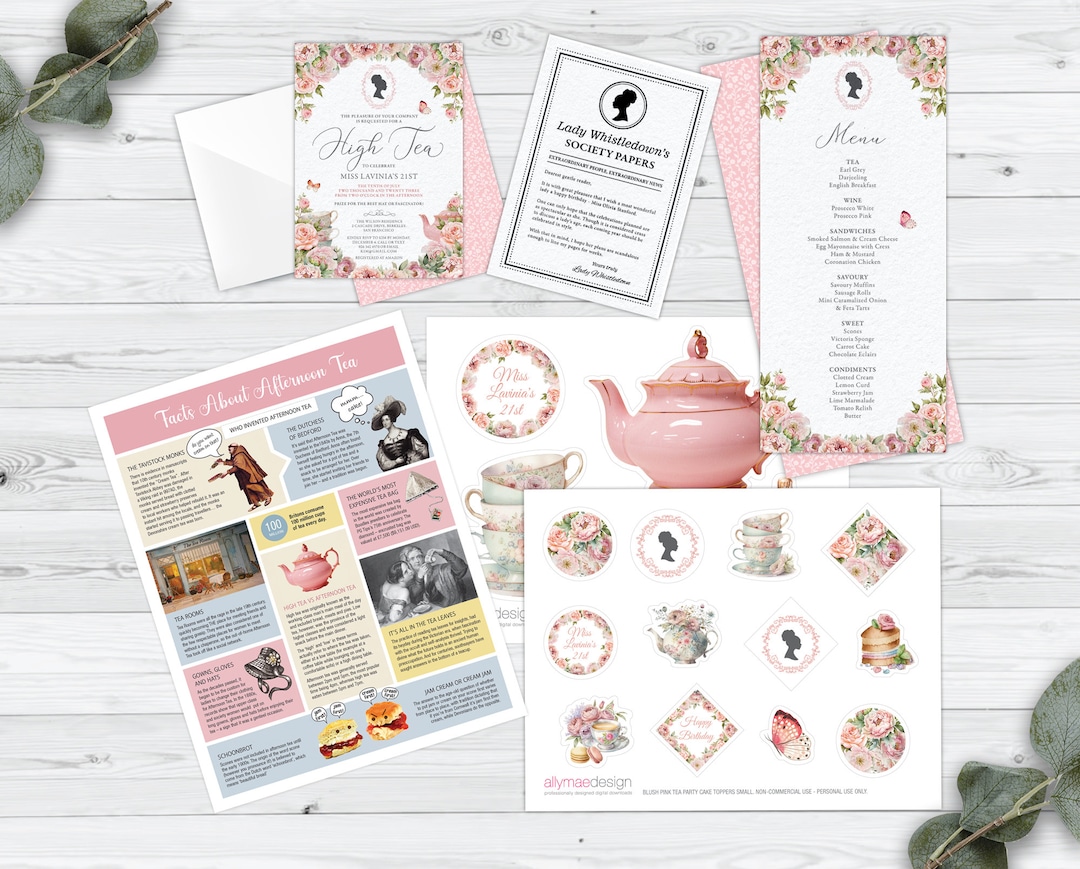 High Tea Afro Puff Bundle of 5 Blush Pink, Cameo, Invite, Menu, Cake ...