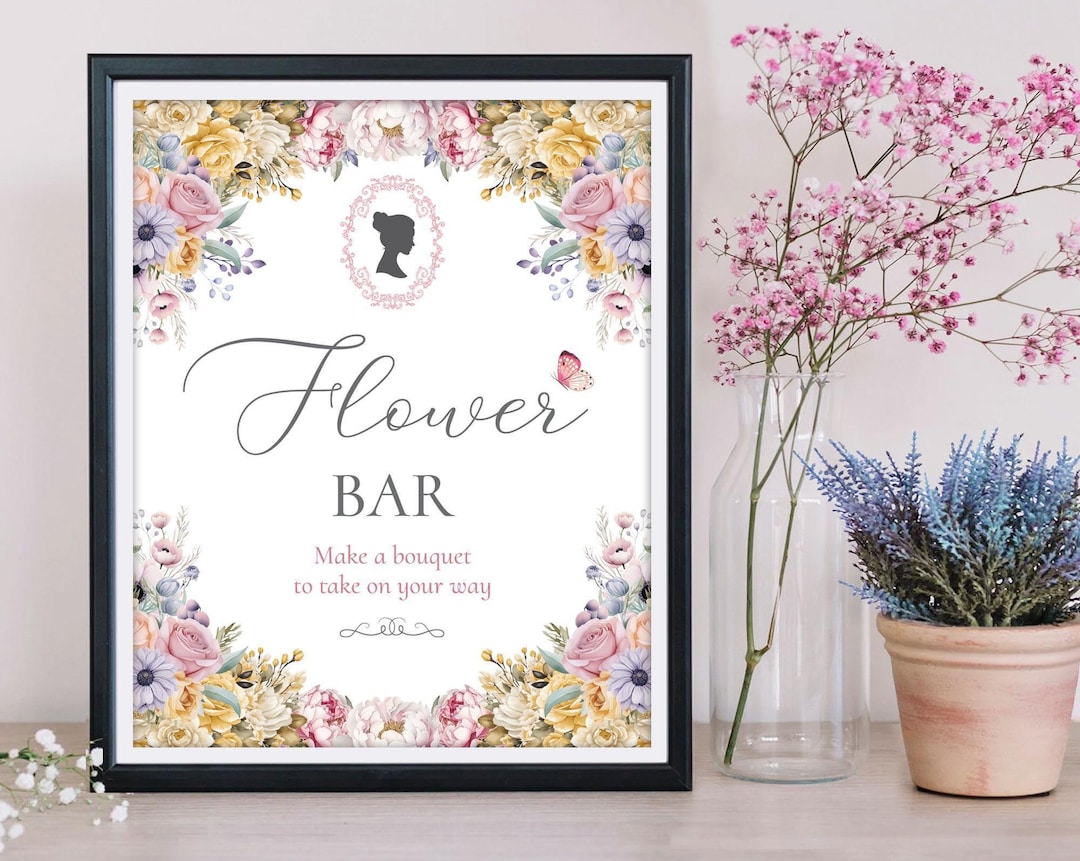 Regency Flower Bar Sign, Pastel Flowers, Cameo, 8x10 Corjl Editable ...