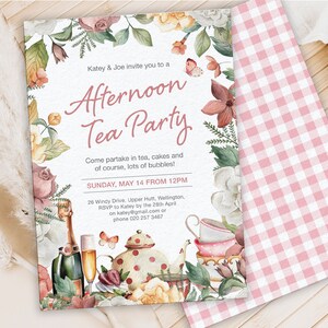 5 X 7 Afternoon Tea Party Invitation With Pretty Floral Border, Teapot ...