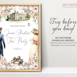 12 X 18 Jane Austen Tea Party Welcome Sign, Editable CORJL Template ...