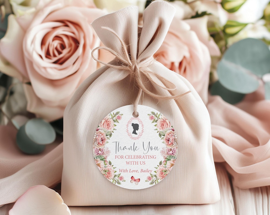 2x2 Round Blush Pink Flower Gift Tag, Regency Cameo, Butterfly, Corjl ...