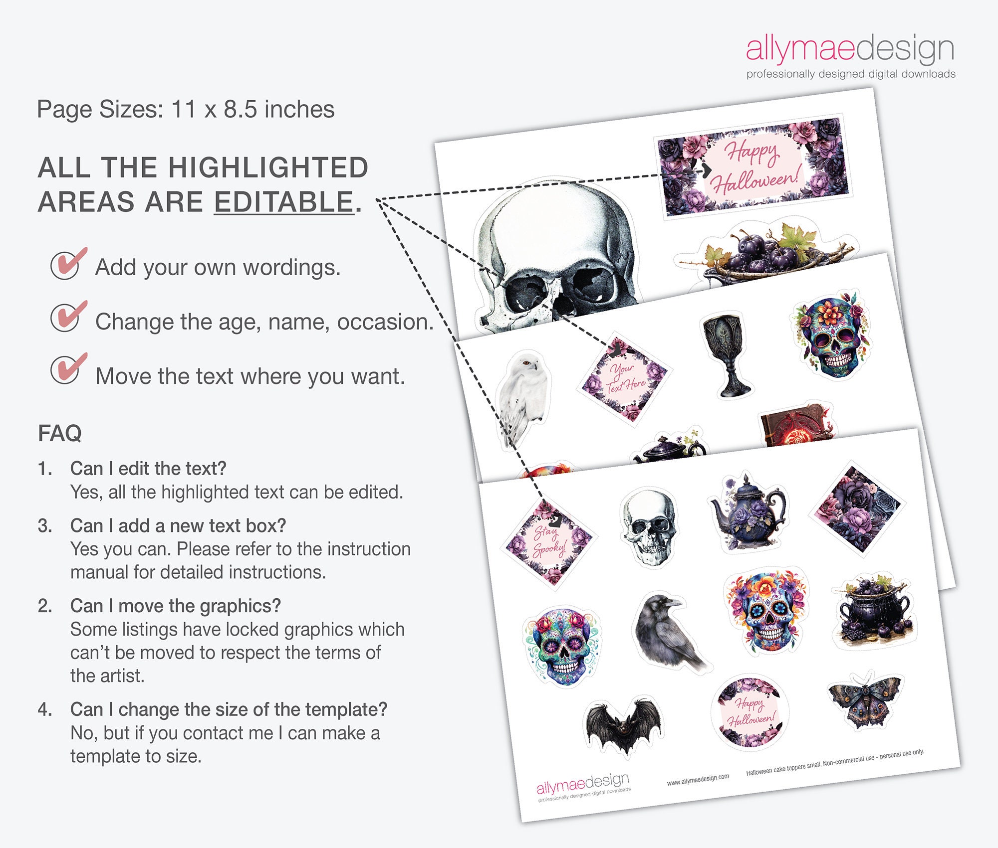 Gothic Party Cake Toppers Printable Toppers of Cauldron - Etsy