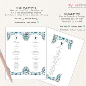 Bridgerton Tea Party Menu With Dusty Blue Flowers, 4 X 9 With Cameo ...