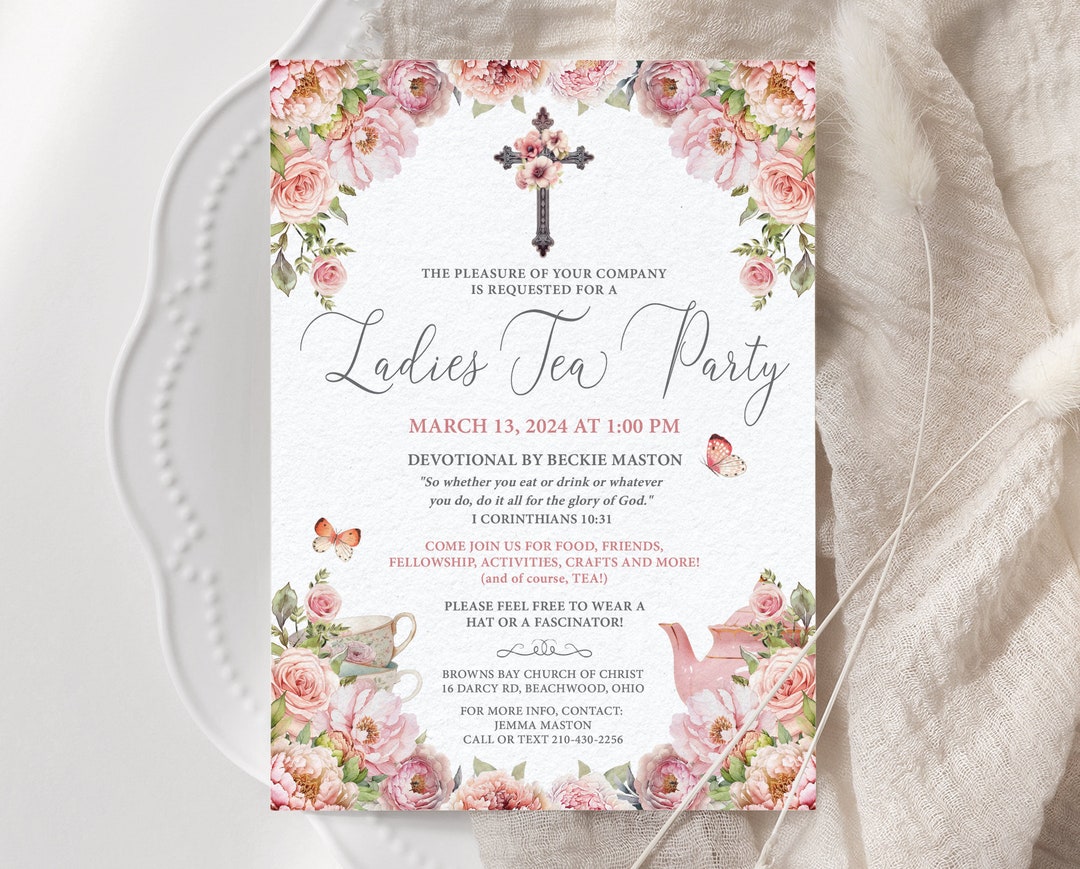 Ladies Tea Party Church Event Invite, Blush Pink, 5 X 7, Devotional ...