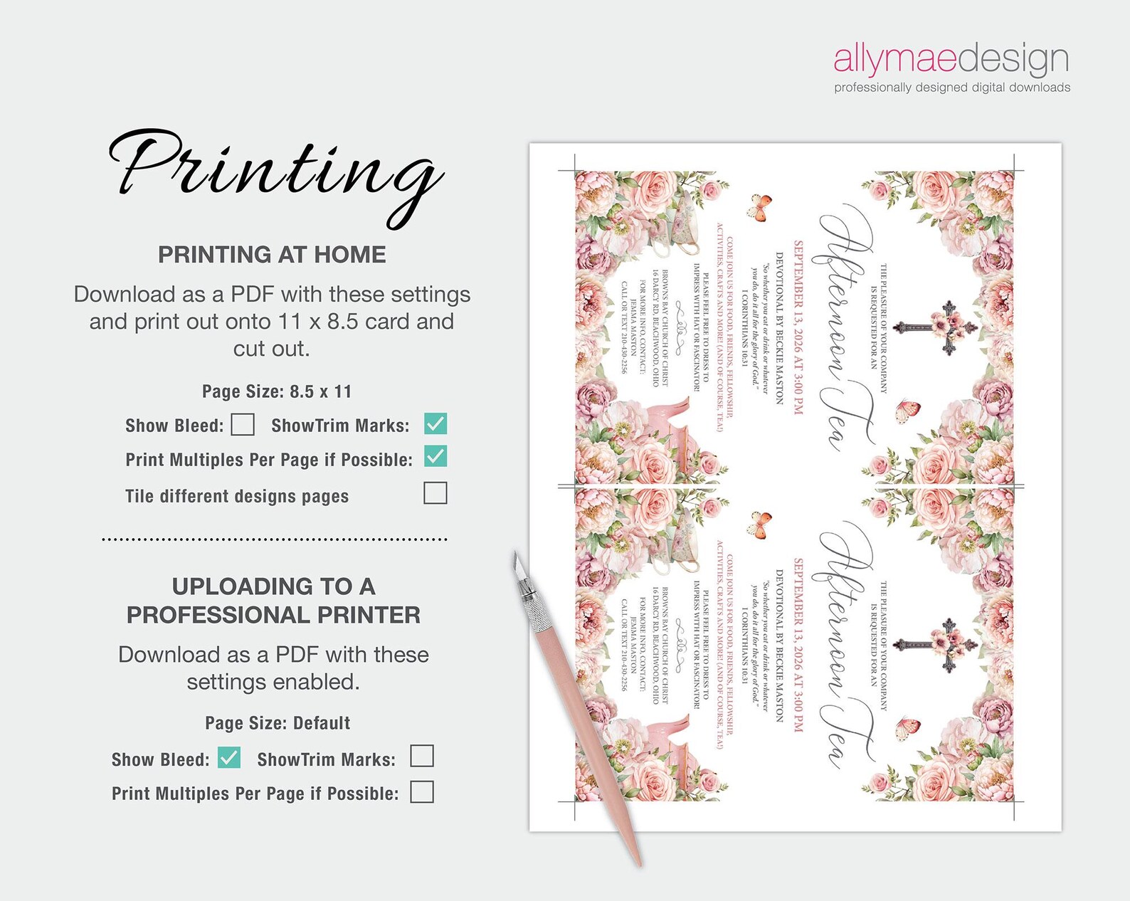 Church Afternoon Tea Invite: Blush Pink, Christian Cross, Scripture ...