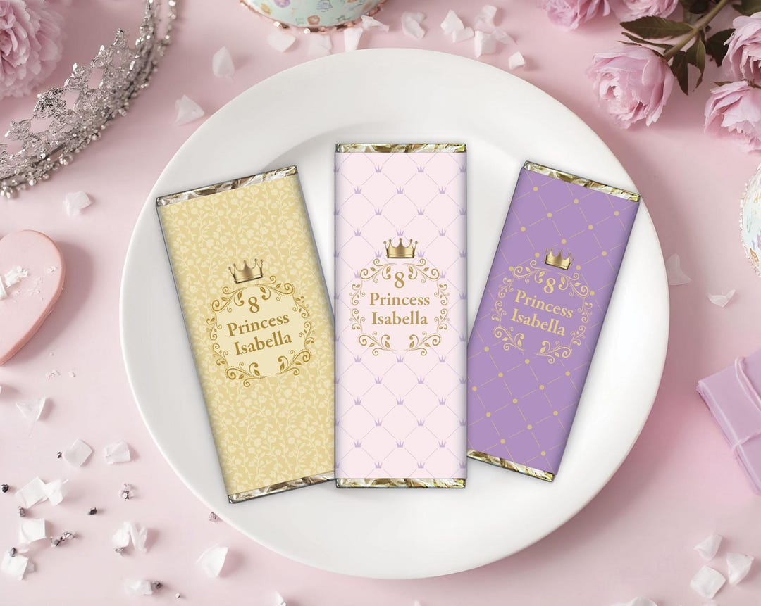 Editable Princess Chocolate Bar Wrapper, Pink, Purple, Gold, 3 Sizes, 3 ...