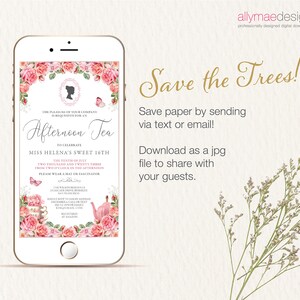 Afternoon Tea Electronic Invitation for Mobile, Pretty Pink Rose ...