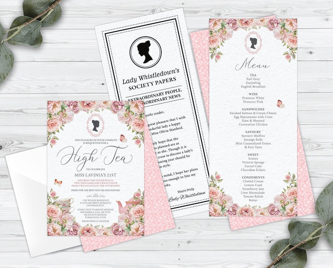 3 Piece Blush Pink High Tea Party Invitation Bundle (editable Corjl ...