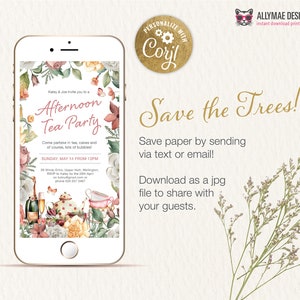 5 X 7 Afternoon Tea Party Invitation With Pretty Floral Border, Teapot ...