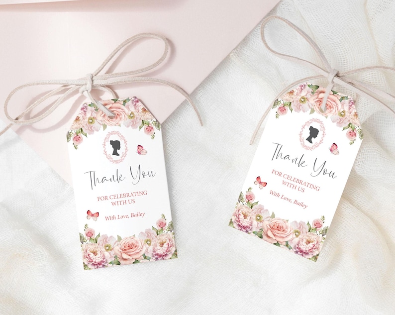 2x2 Round Blush Pink Flower Gift Tag, Regency Cameo, Butterfly, Corjl ...