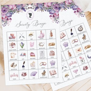 20 Non-editable Bingo Game, 5 X 7 Cards, Pink Purple Flowers, Regency ...