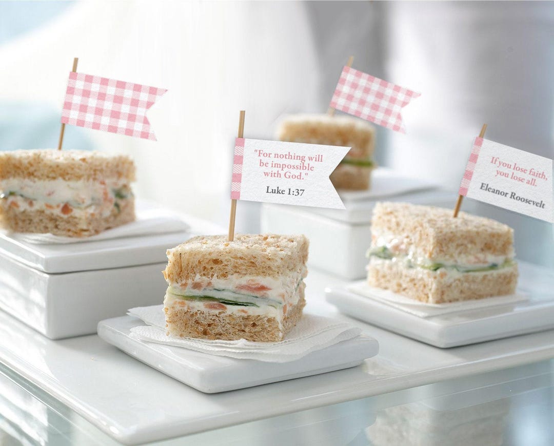 Blush Pink Gingham Sandwich Flags With Quotes, Gingham Back, 3.4x4.4 ...