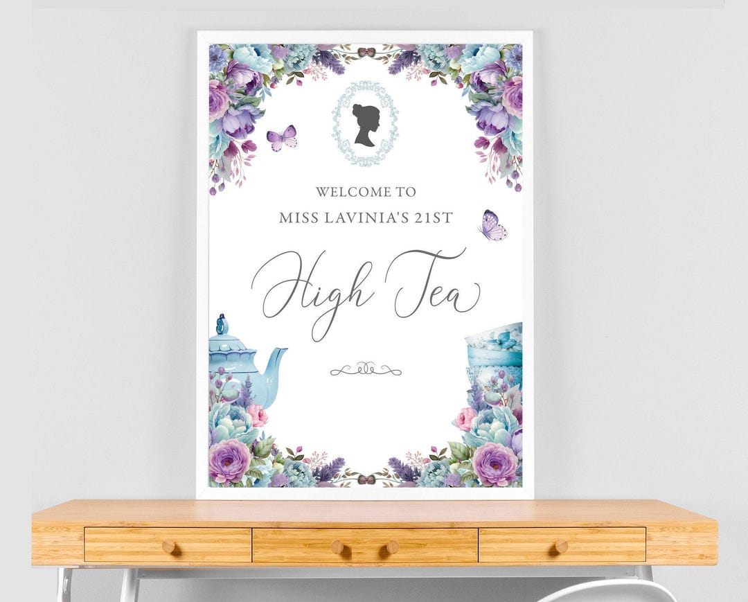Bridgerton High Tea Welcome Sign: Blue Lilac Floral (CORJL Editable ...