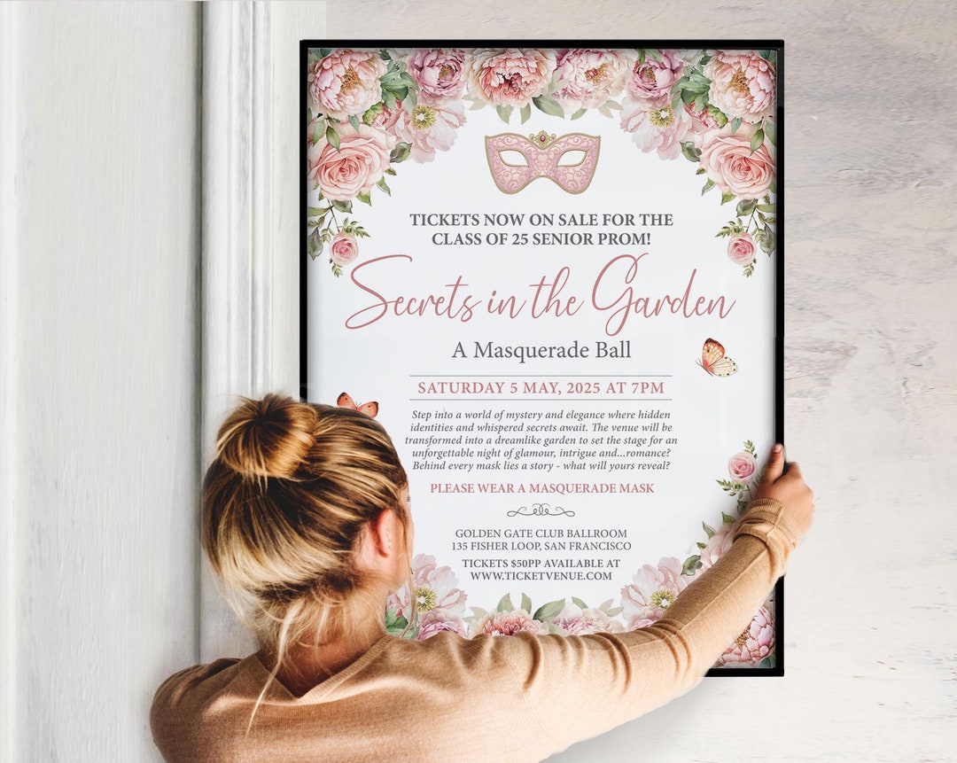 18 X 24 Prom Event Poster, Secrets in the Garden - A Masquerade Ball ...