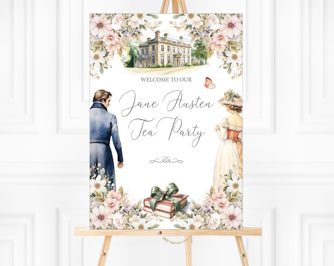 Jane Austen Inspired Welcome Sign: Flowers, Mansion, A4/A3/A2/A1 Corjl ...