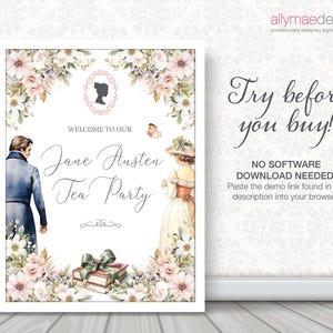 18 X 24 Jane Austen Tea Party Welcome Sign, Editable CORJL Template ...