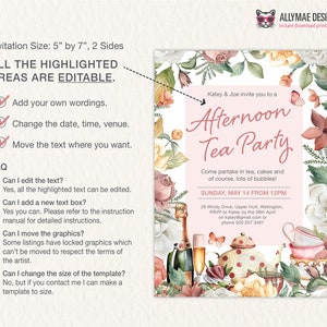 5 X 7 Afternoon Tea Party Invitation With Pretty Floral Border, Teapot ...