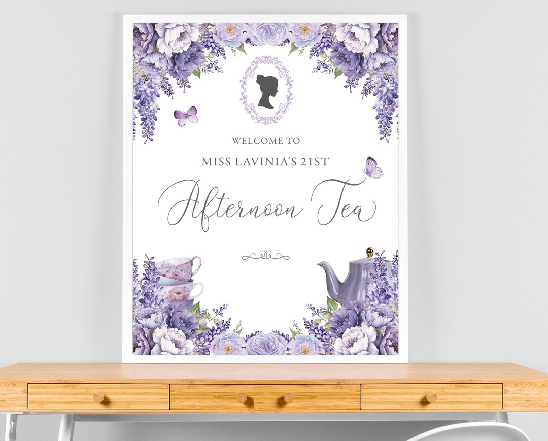 16 X 20 Afternoon Tea Welcome Sign Lilac, Bridgeton Themed, Editable ...