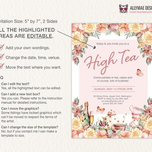 High Tea Invitation, Pretty Yellow Pink Flowers, Butterfly, Champagne ...