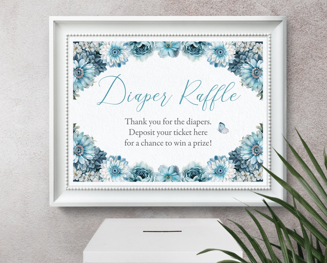 12 X 16 Diaper Raffle Sign Dusty Blue 1, Boy Baby Shower Sign With Blue ...