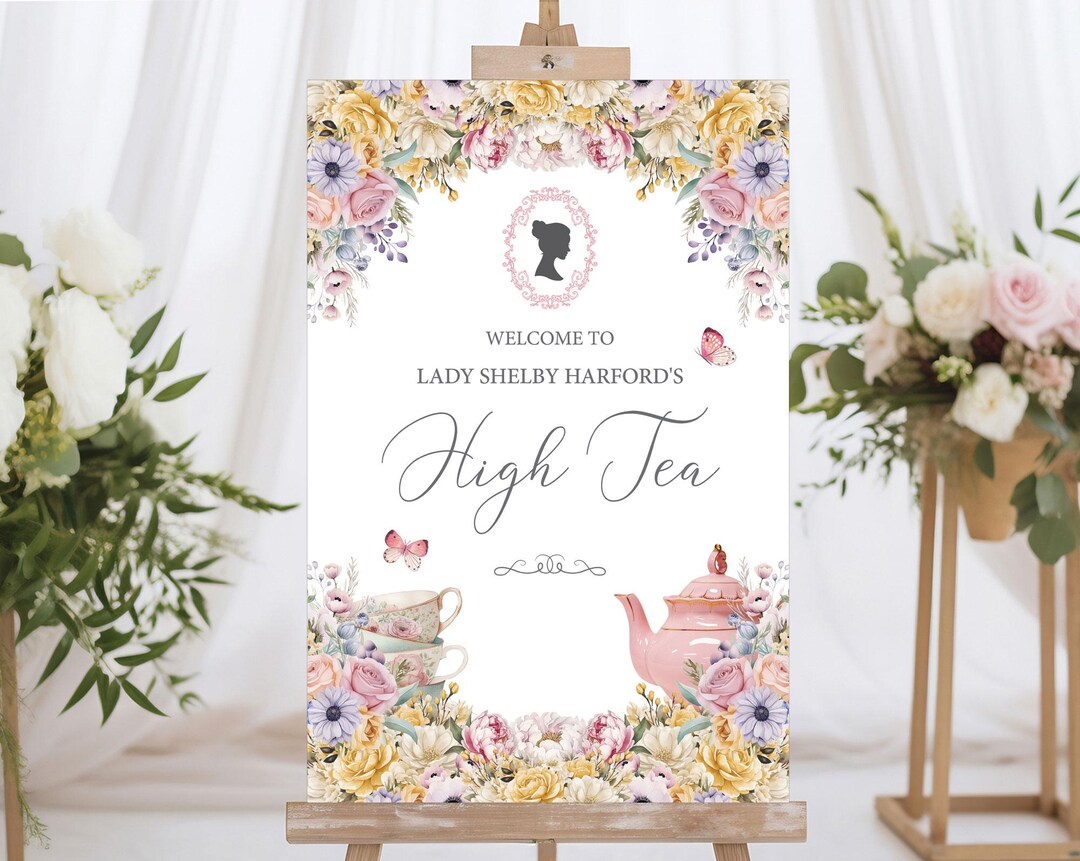 16x20/18x24/24x36 Regency High Tea Welcome Signs: Pastel With Cameo ...
