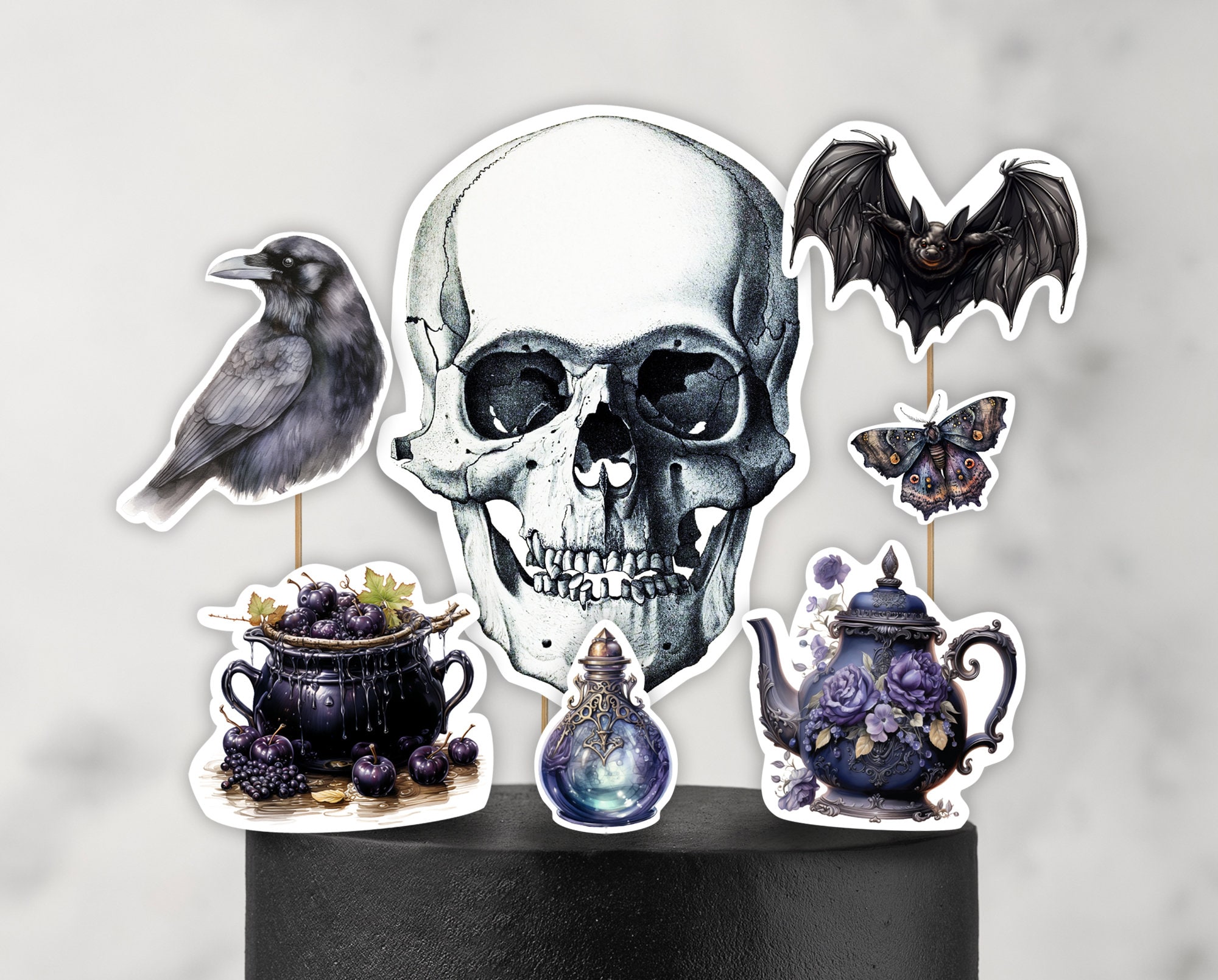 Gothic Party Cake Toppers Printable Toppers of Cauldron - Etsy