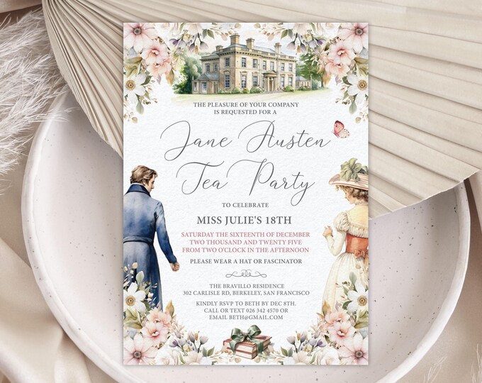 Pride & Prejudice Party Invitation Canva Template | Regency-inspired ...