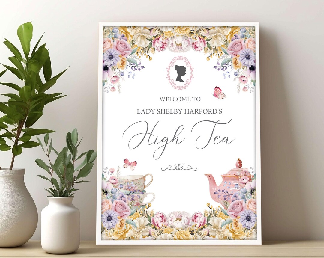 A4/A3 Regency High Tea Welcome Sign: Pastel Floral, Cameo, Corjl ...