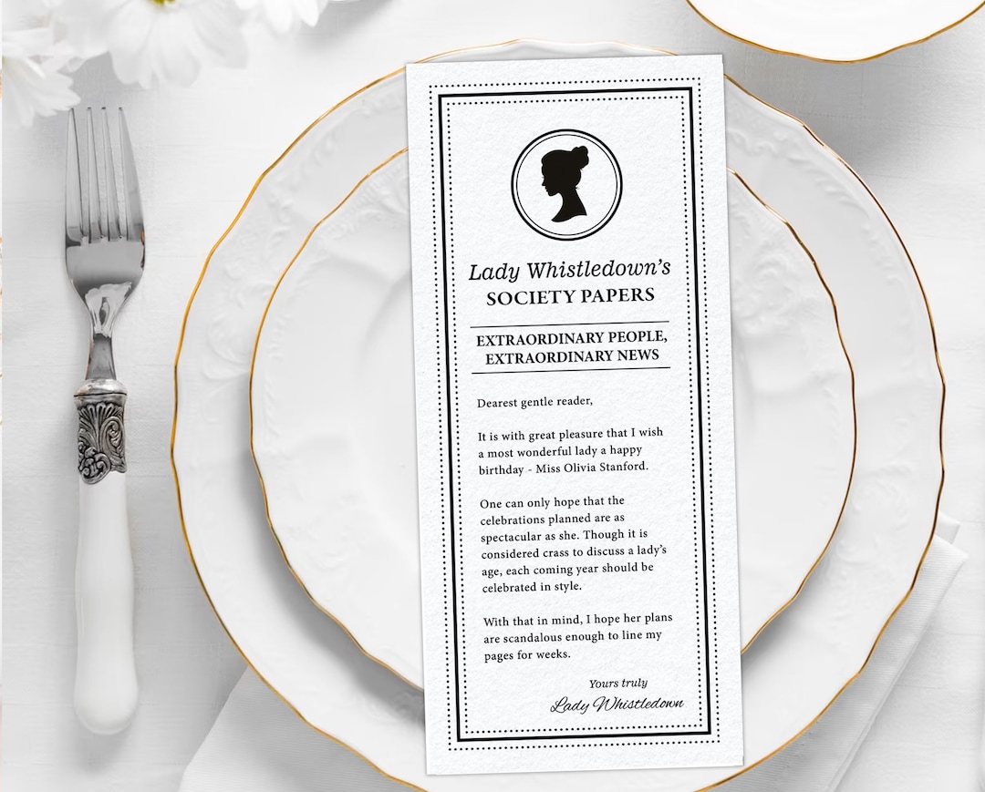 4 X 9 Birthday Lady Whistledown Announcement Society Page, Dearest Gentle Reader, Bridgerton ...
