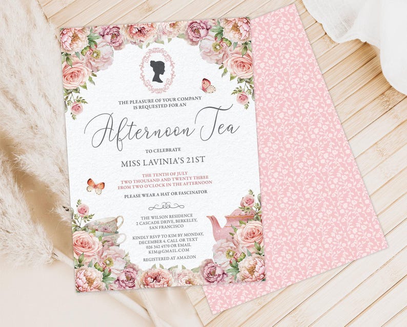 3 Piece Regency Tea Party Invitation Bundle: Blush Pink Floral (corjl ...