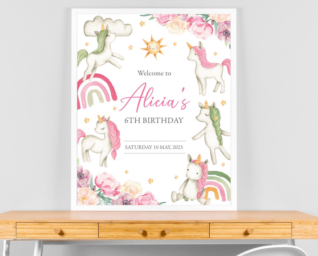 16 X 20 Magical Unicorn Party Welcome Sign, Editable Digital Download ...