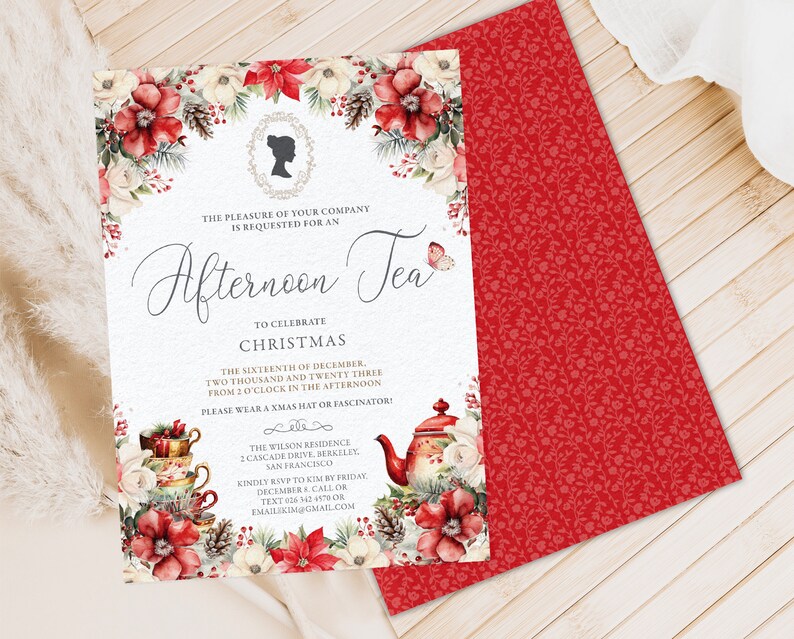 Christmas Afternoon Tea Invitation, Bridgerton Themed, Editable Digital ...