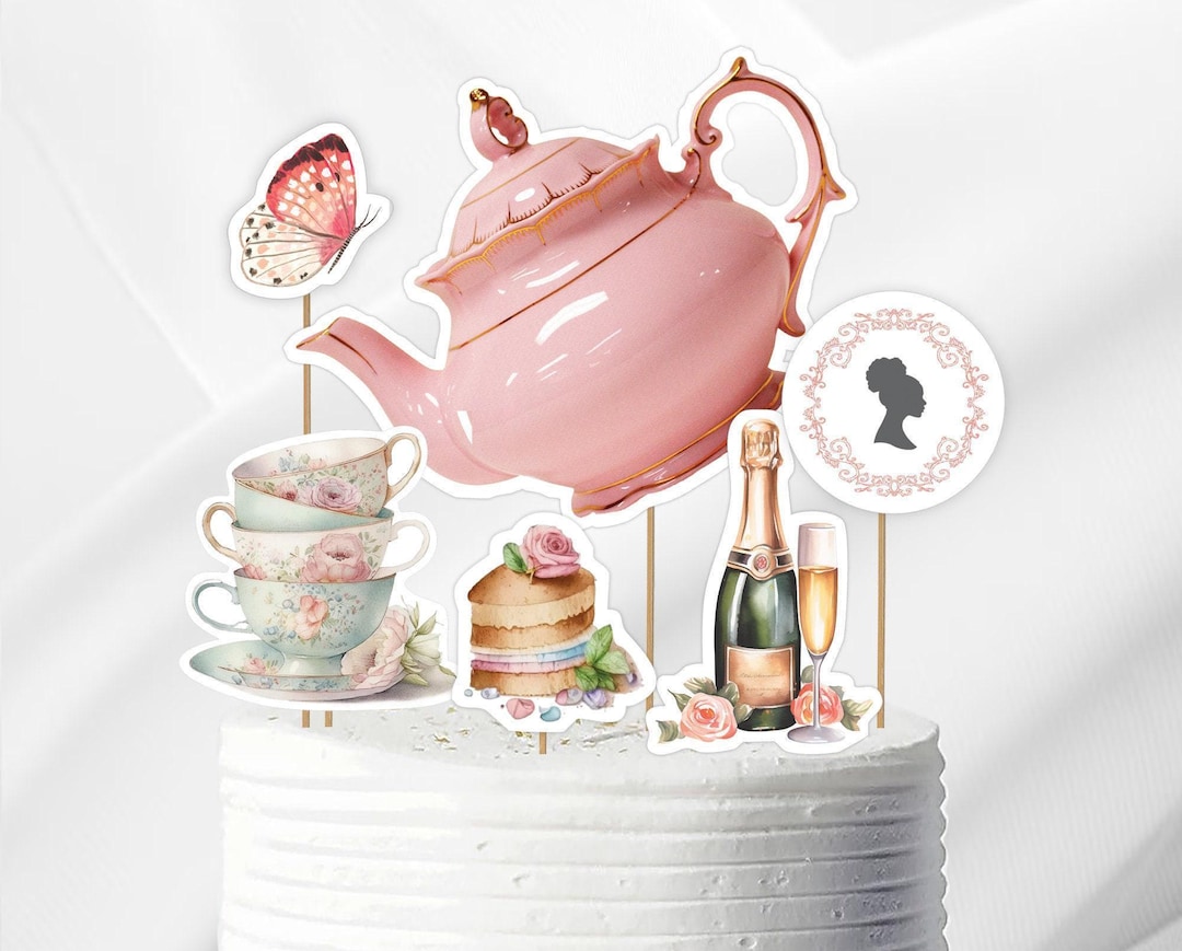 Afro Puff Cameo Tea Party Cake Toppers, Blush Pink Flowers and ...