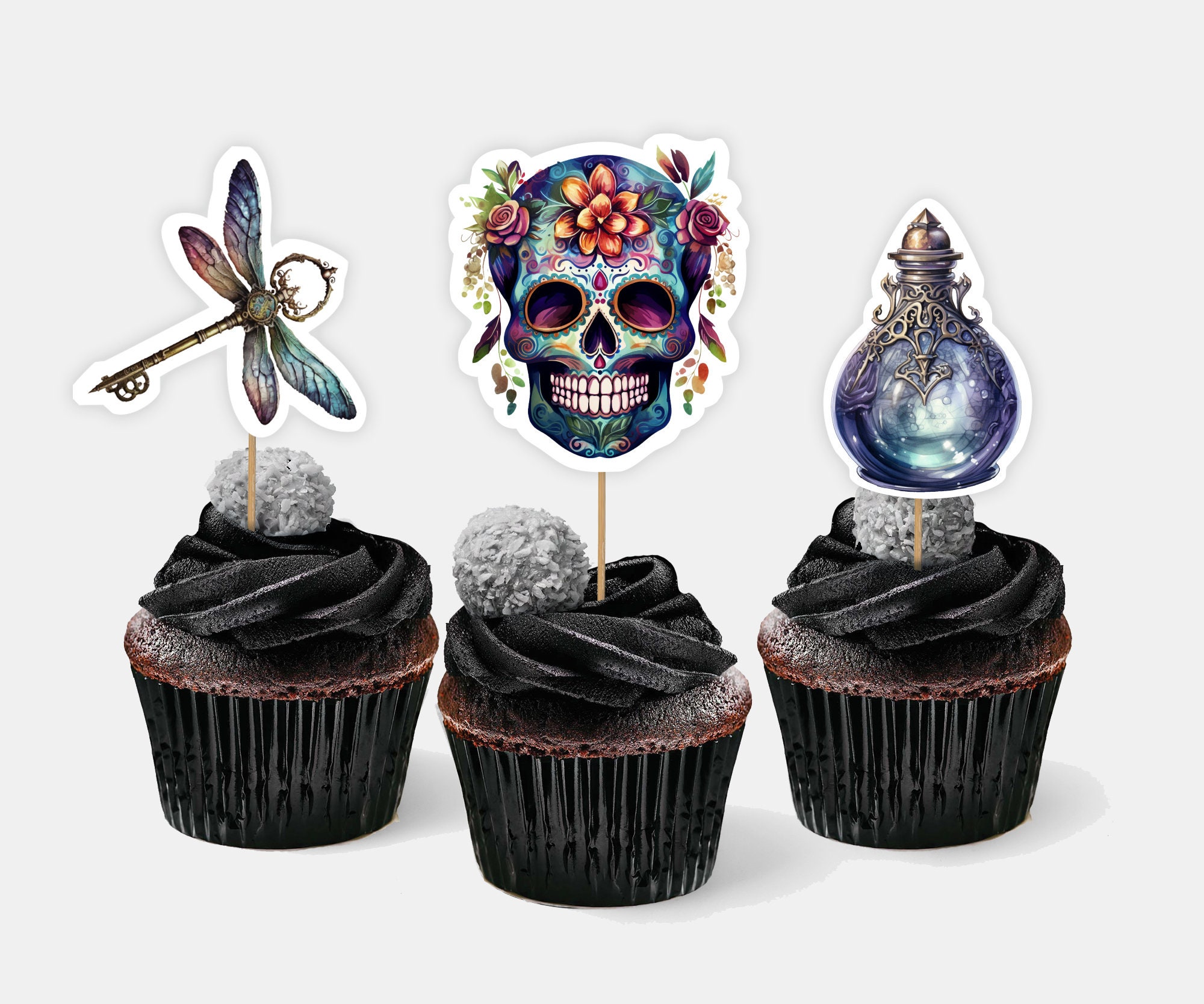 Gothic Party Cake Toppers Printable Toppers of Cauldron - Etsy