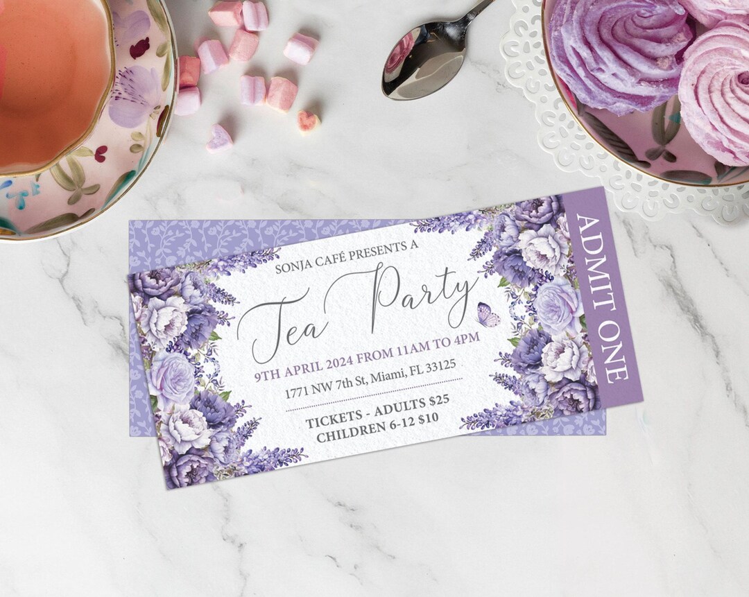 Lavender Floral Tea Party Ticket, Lavender Wisteria Flowers, Admit One ...