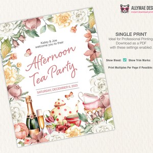 24 X 30 Afternoon Tea Party Welcome Sign, Pretty Floral Border With ...