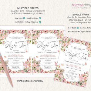 Pink High Tea Anniversary Invitation With Pretty Florals, Editable ...