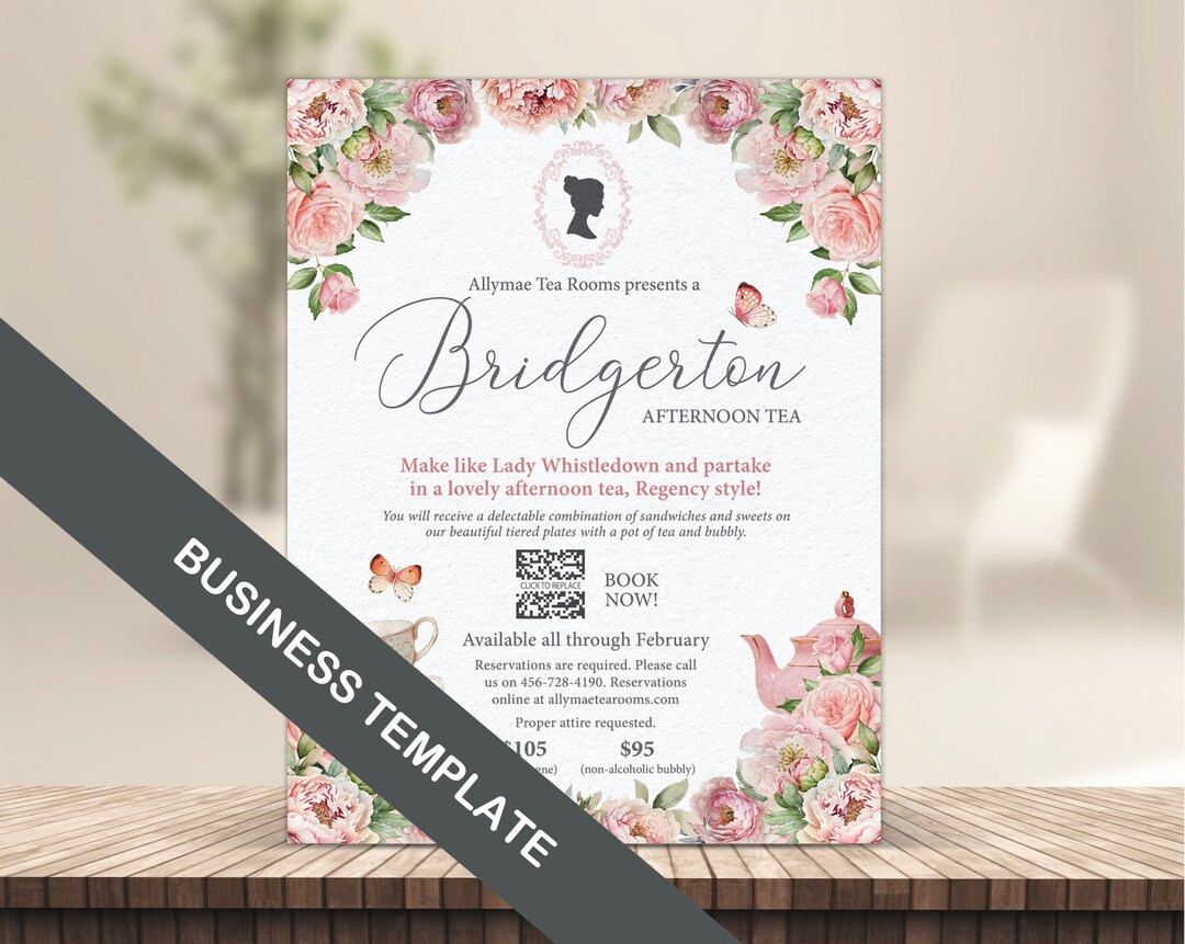 8.5 X 11 Bridgerton Afternoon Tea Blush Pink Business Event Flyer With ...