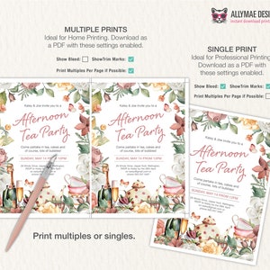 5 X 7 Afternoon Tea Party Invitation With Pretty Floral Border, Teapot ...