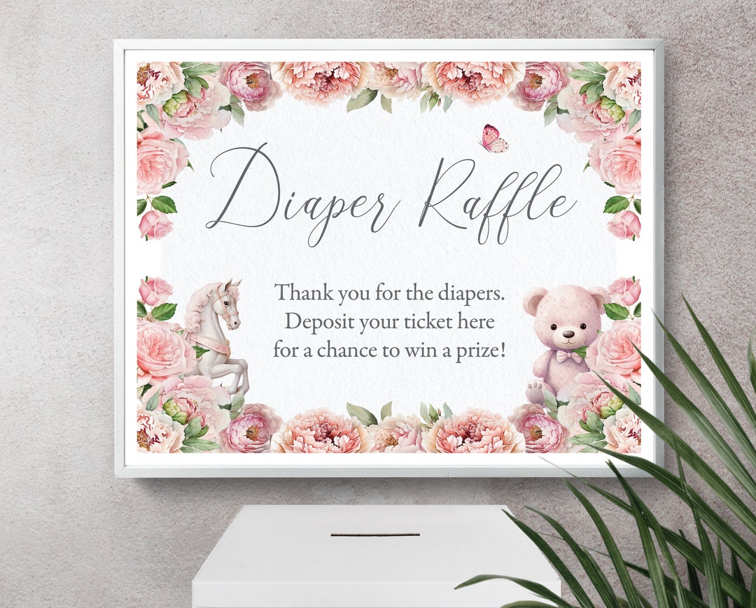 12 X 16 Diaper Raffle Sign Blush Pink, Girl Baby Shower Sign With Blush ...