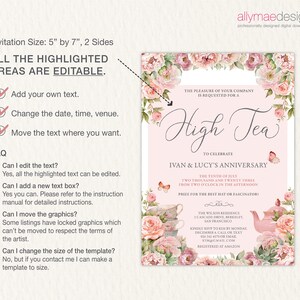 Pink High Tea Anniversary Invitation With Pretty Florals, Editable ...