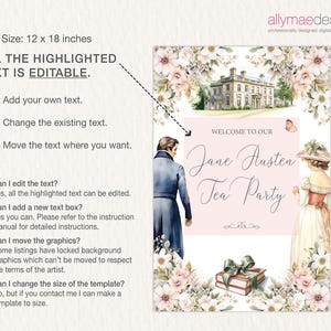 12 X 18 Jane Austen Tea Party Welcome Sign, Editable CORJL Template ...