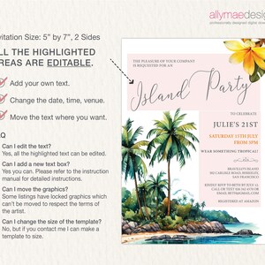 5 X 7 Island Theme Party Invite With Tropical Island, Blue Sea, Yellow ...
