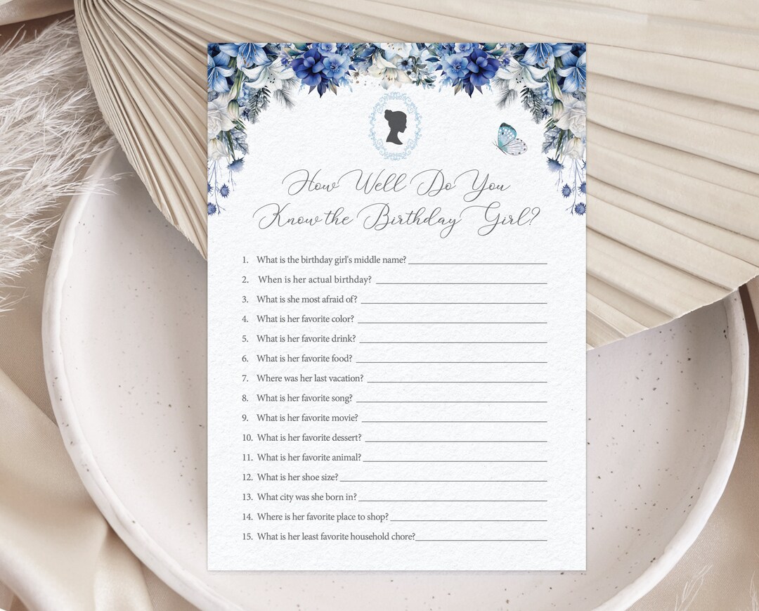 5 X 7 How Well Do You Know the Birthday Girl Game With Blue & White ...