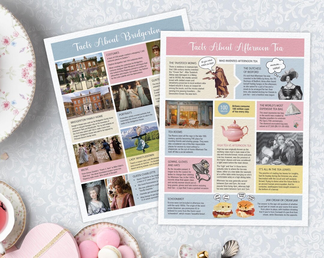 11x8.5 Bridgerton & Afternoon Tea Facts - Printable Info Sheets (non ...