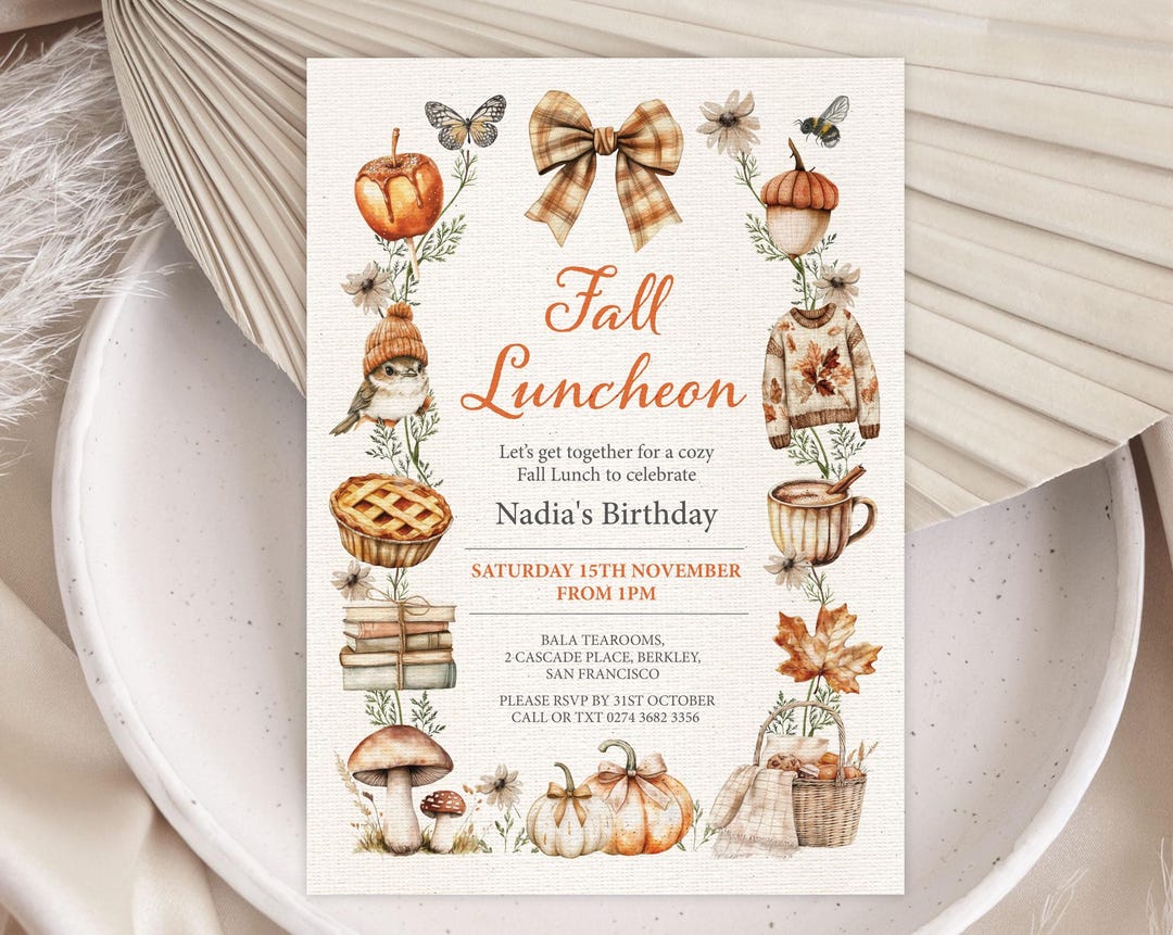Fall Birthday Luncheon Invitation, 5x7, Cosy Autumn Graphics, Quilt ...